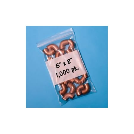 RD PLASTICS COMPANY INC Reclosable Poly Bags W/ Write On Label, 5"W x 8"L, 2 Mil, Clear, 1000 ...